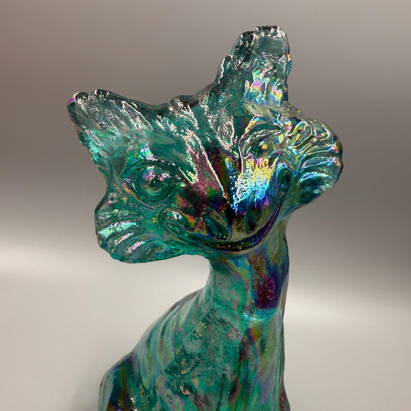 Green Glass Fenton Cat - Etsy