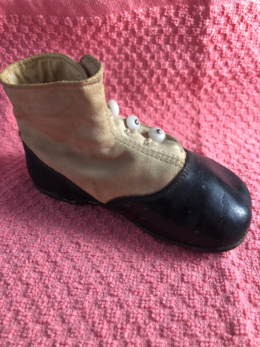 Patent Leather Shoe / Button up Shoe / Leather With White Canvas / 4 ...