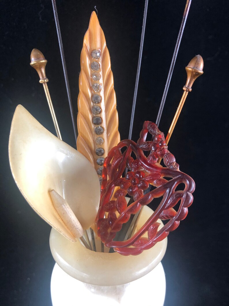 Vintage Glass Hat Pin Holder Hatpins Cased Marbled Glass Etsy