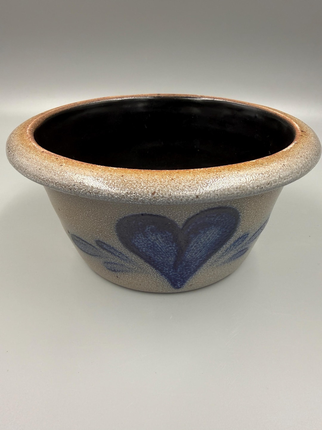 Vintage Rowe Pottery 1991 Salt Glaze Bowl Blue Heart Stoneware Handmade ...