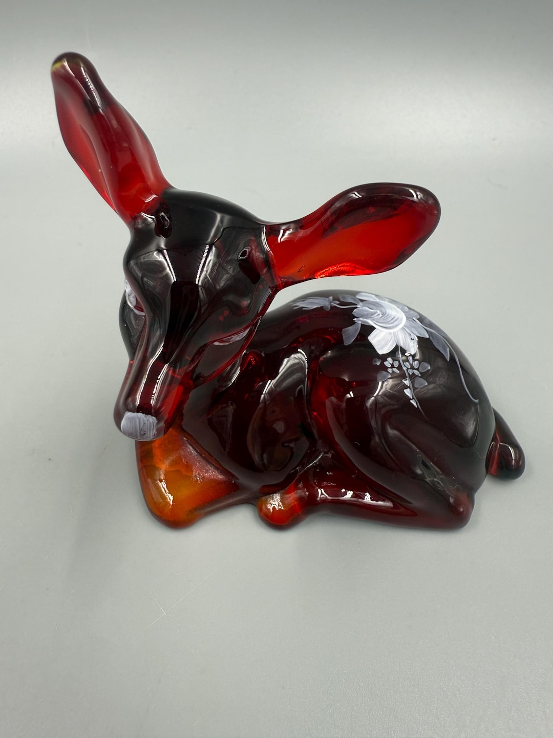 Vintage Fenton Ruby Red Amberina Deer Artist Signed Dane Fredrick Hand ...