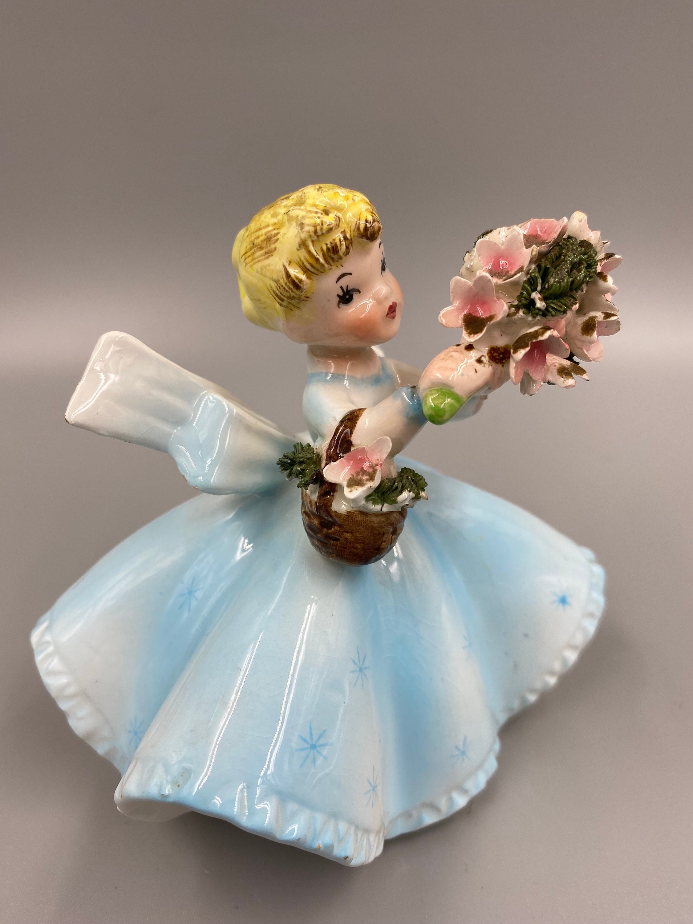 Lefton / Vintage Lefton / Lefton Flower Girl Figurine Blue - Etsy