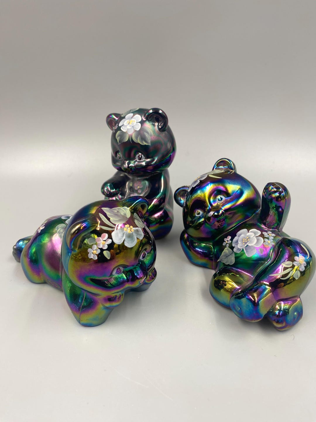 Fenton / Vintage Fenton / Fenton Art Glass Plum Carnival Bears Set of 3 ...