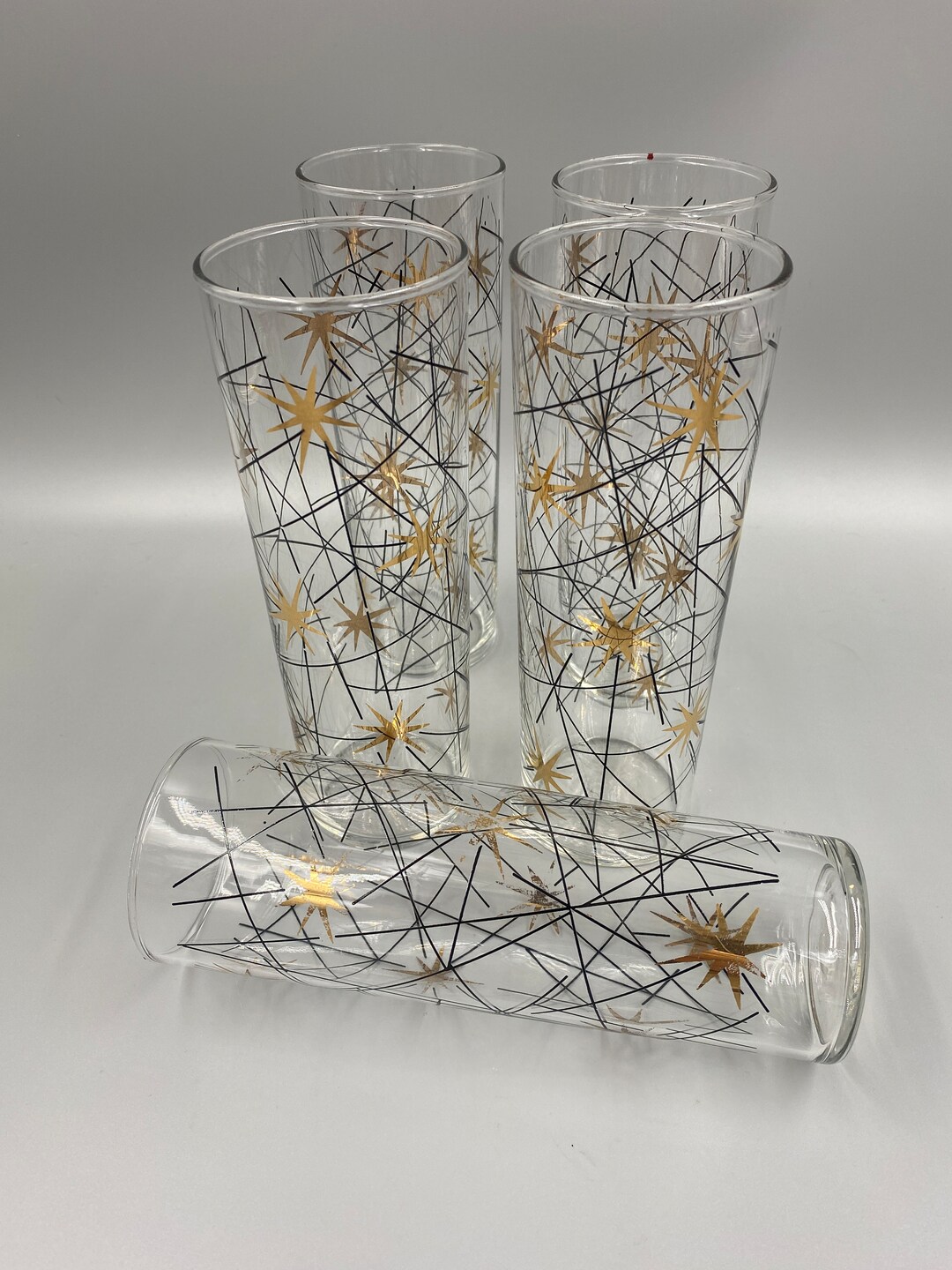 Libbey / Vintage Libbey Mid Century Atomic Starburst Tumbler Glasses Set of 5 / Atomic Starburst ...