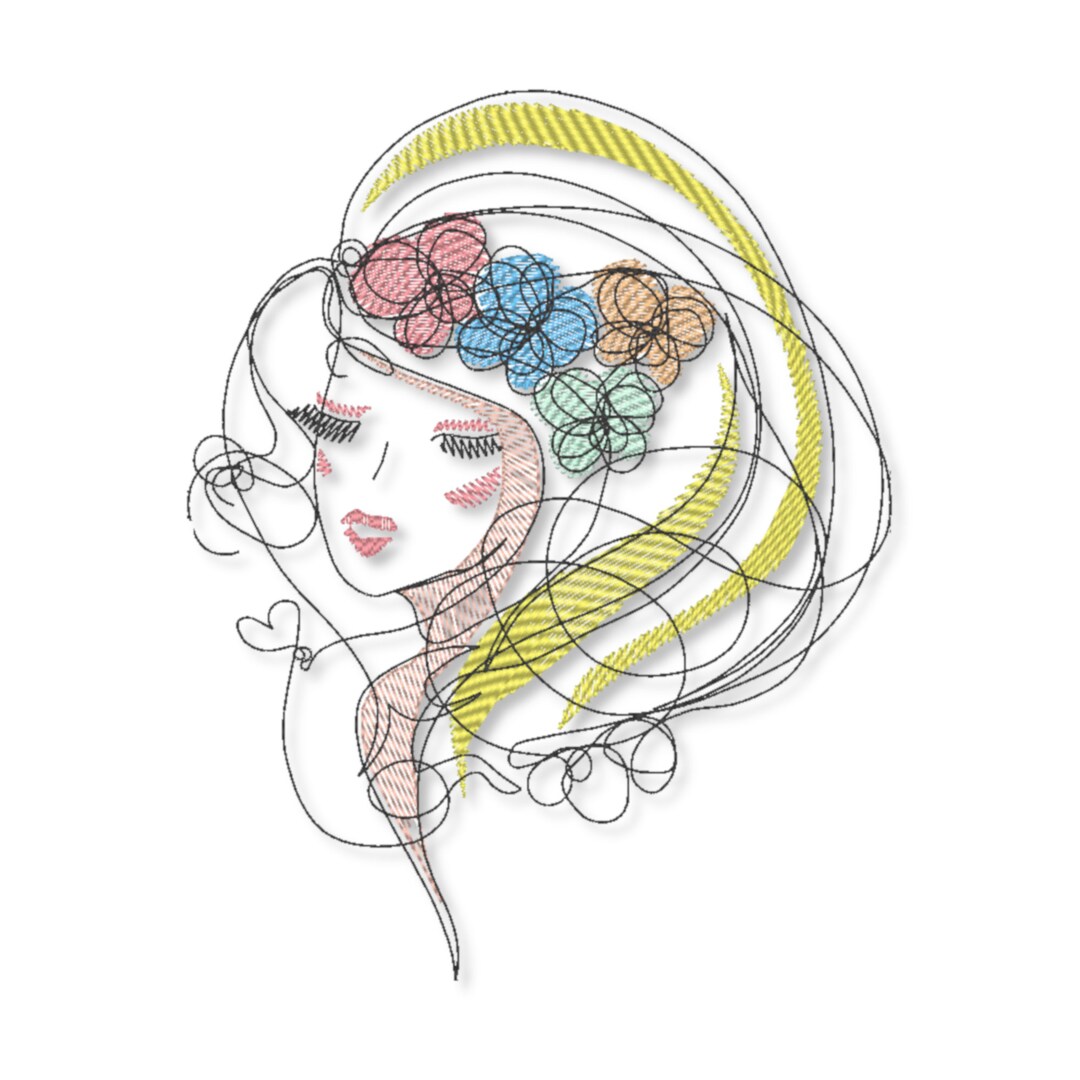 Girlish Embroidery Designs Girl Face Machine Embroidery Summer Spring ...