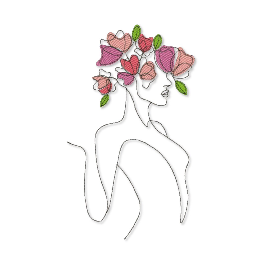 Girl With Flowers Embroidery Machine Embroidery Girl With Flowers ...
