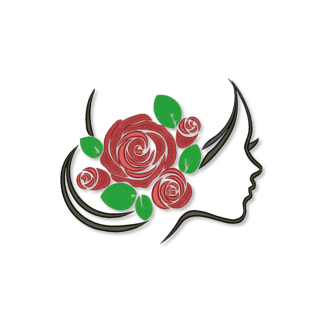 Girl With Long Hair Embroidery Woman With Flowers Embroidery Design ...