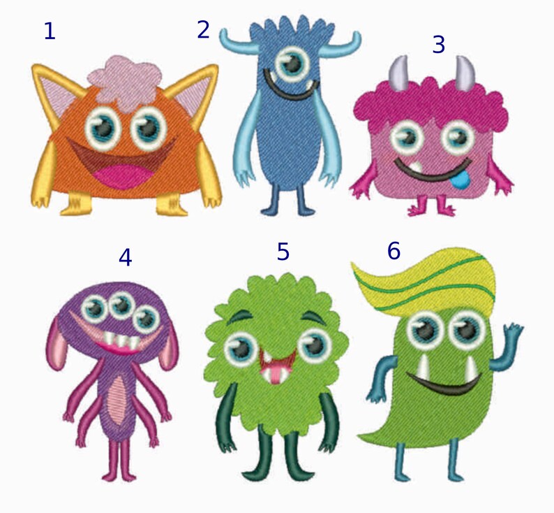 Monsters Set of single machine embroidery design 2'' | Etsy