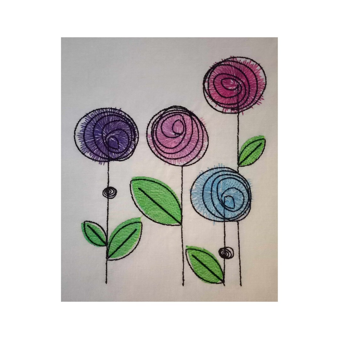 Abstract Flowers Line Art Embroidery Abstract Machine Embroidery ...