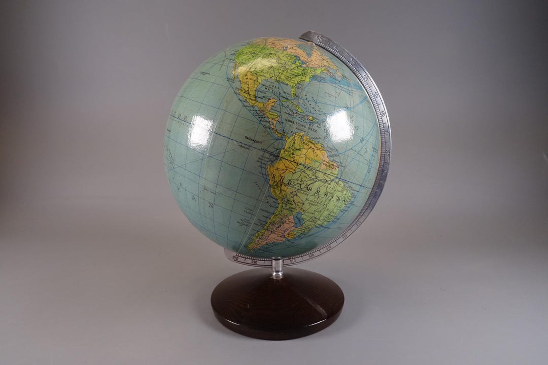 Vintage Globe With Wooden Base From the 1950s, Decoration for Your Desk ...