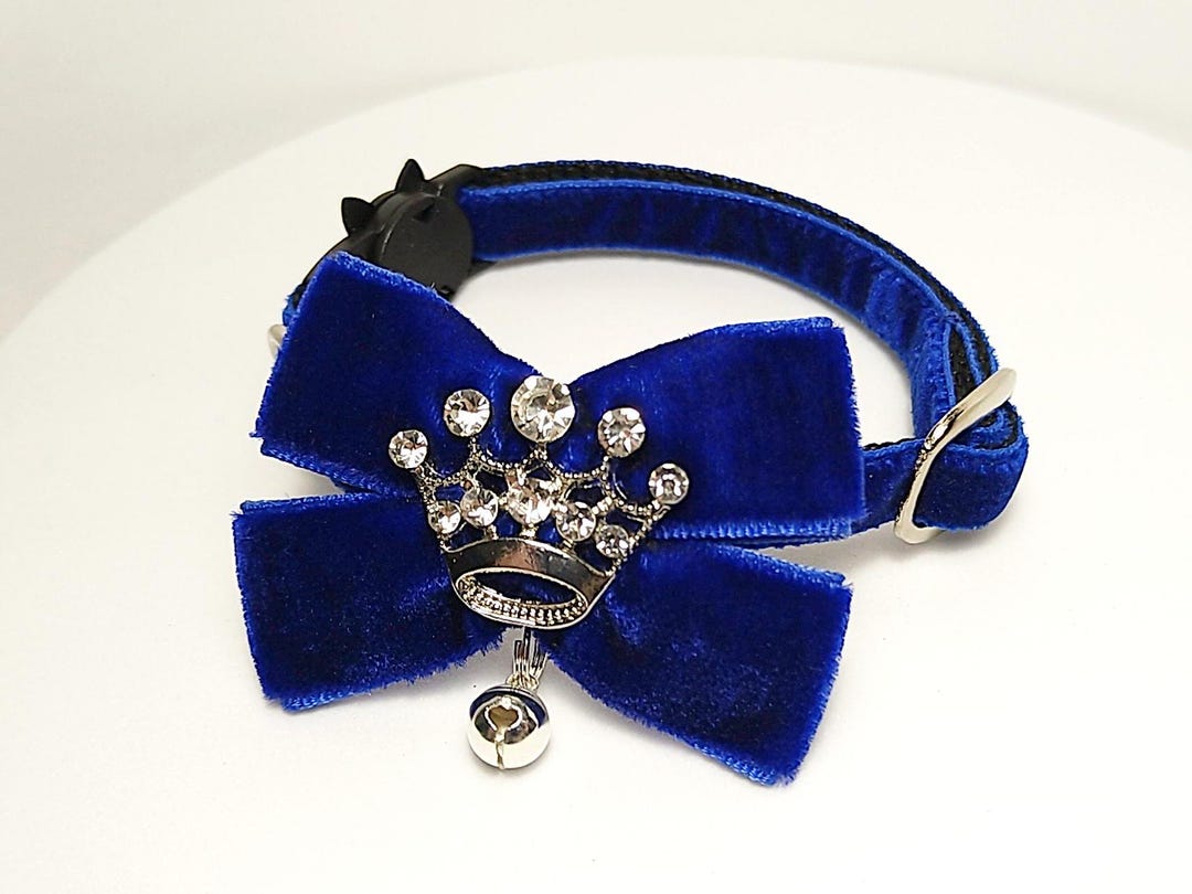 Royal Blue Velvet Cat Collar: Crown Bow, Breakaway Option - Etsy