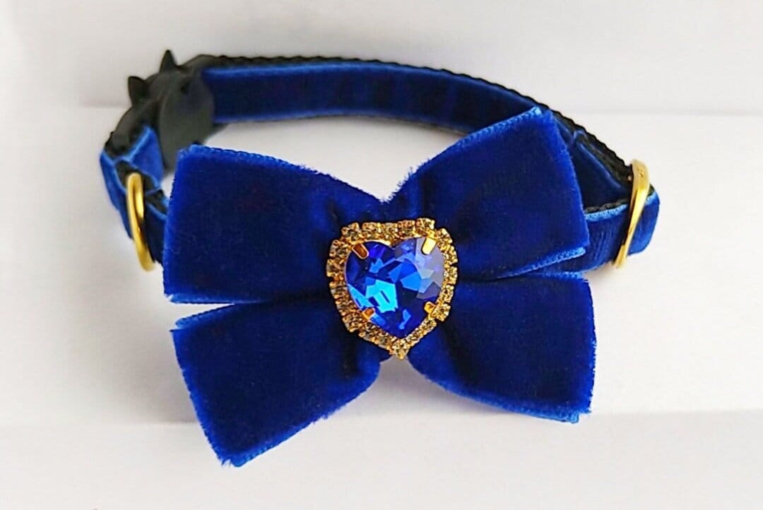 Royal Blue Cat Collar/personalize Cat Collar/blue Bow Crystal/puppy ...