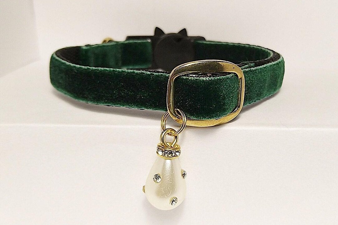 Dark Emerald Cat Collar & Pearl/royal Cat Collar/velvet Cat Collar ...