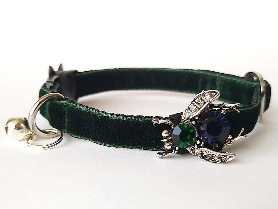 Dark Green Collar With Fly/royal Emerald Cat Collar/dog Collar/cat ...