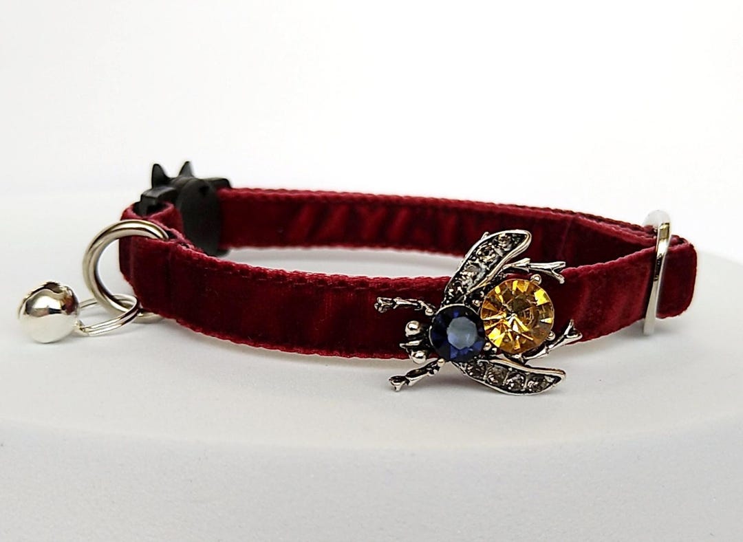 Gothic Velvet Cat Collar: Burgundy Fly, Bell, Breakaway Buckle - Etsy