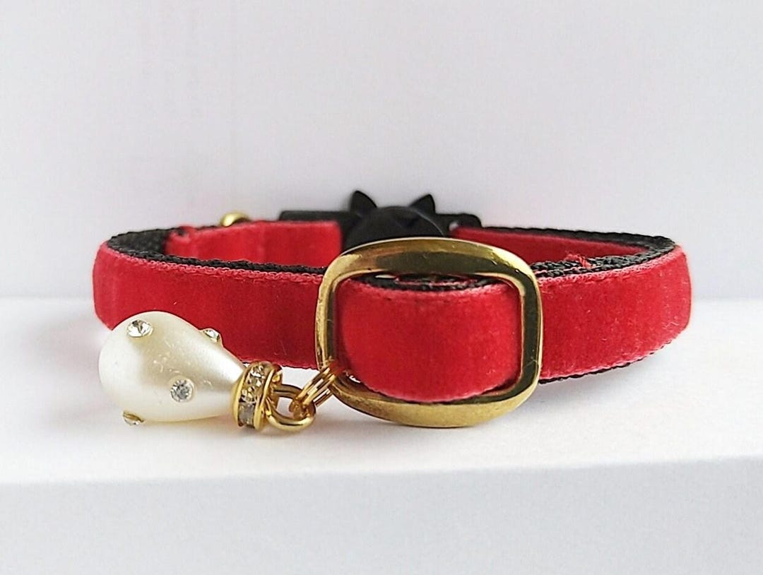 Red Velvet Cat Collar: Pearl & Crystal Kitten Collar, Adjustable - Etsy