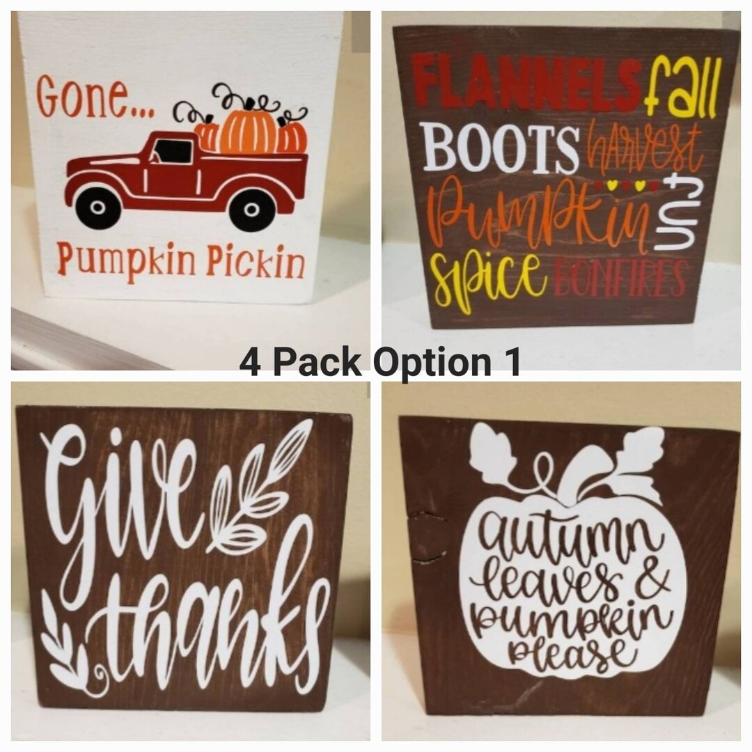 4 Pack Mini Fall Signs, Wood Square 5x5 Block, Custom Fall Décor , Gift ...