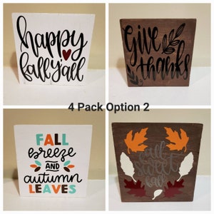 4 Pack Mini Fall Signs, Wood Square 5x5 Block, Custom Fall Décor , Gift ...