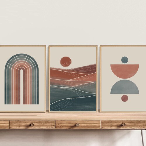 Printable Modern Mid Century Set of 3 Teal Yellow - Etsy