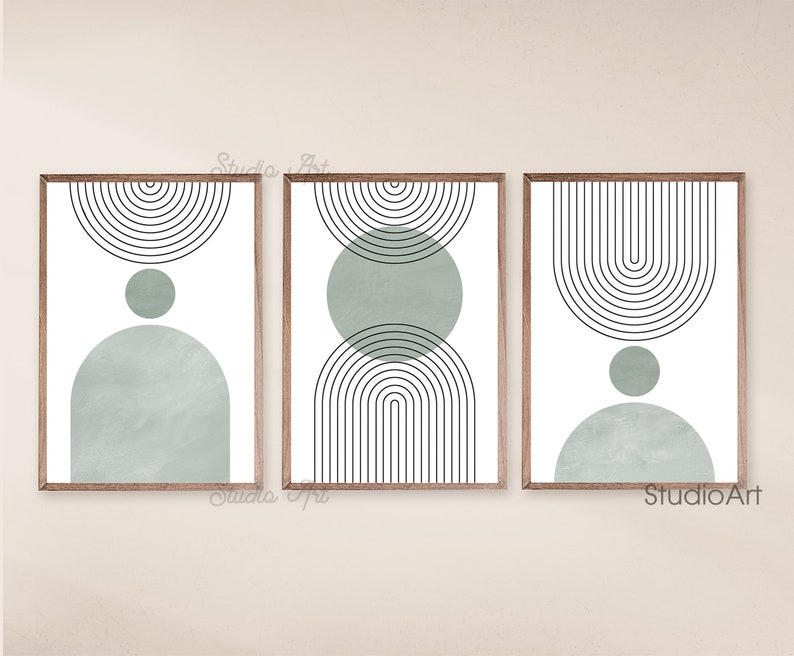 Mid Century Modern Print Set of 3, Geometric Line Prints, Printable Art ...
