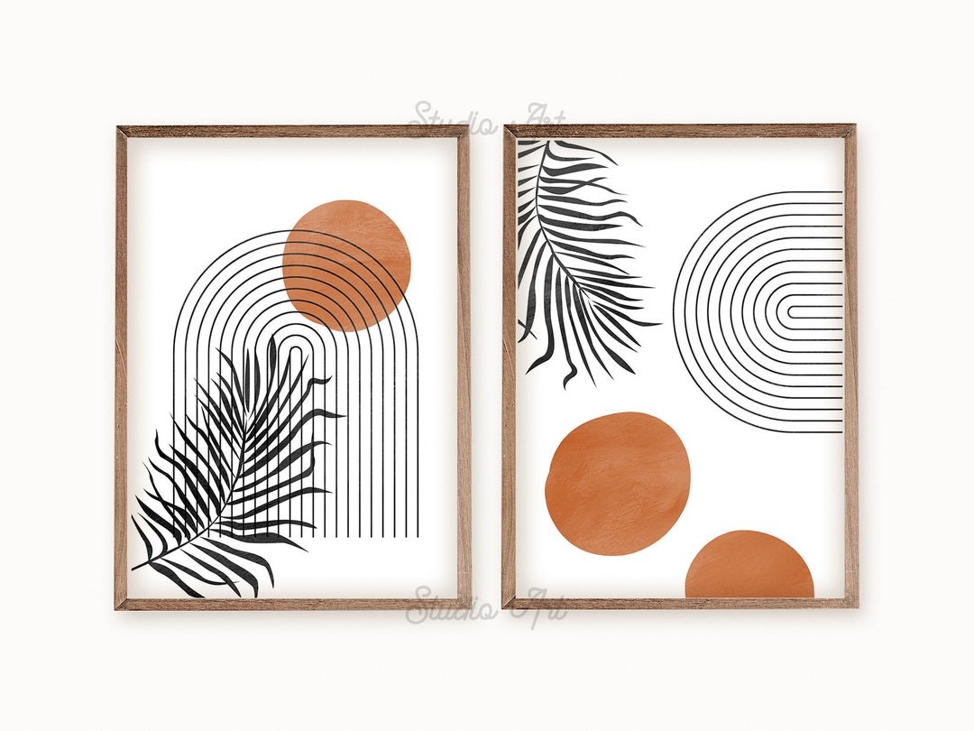 Mid Century Modern Botanical Print Set of 2, Abstract Geometric Print ...