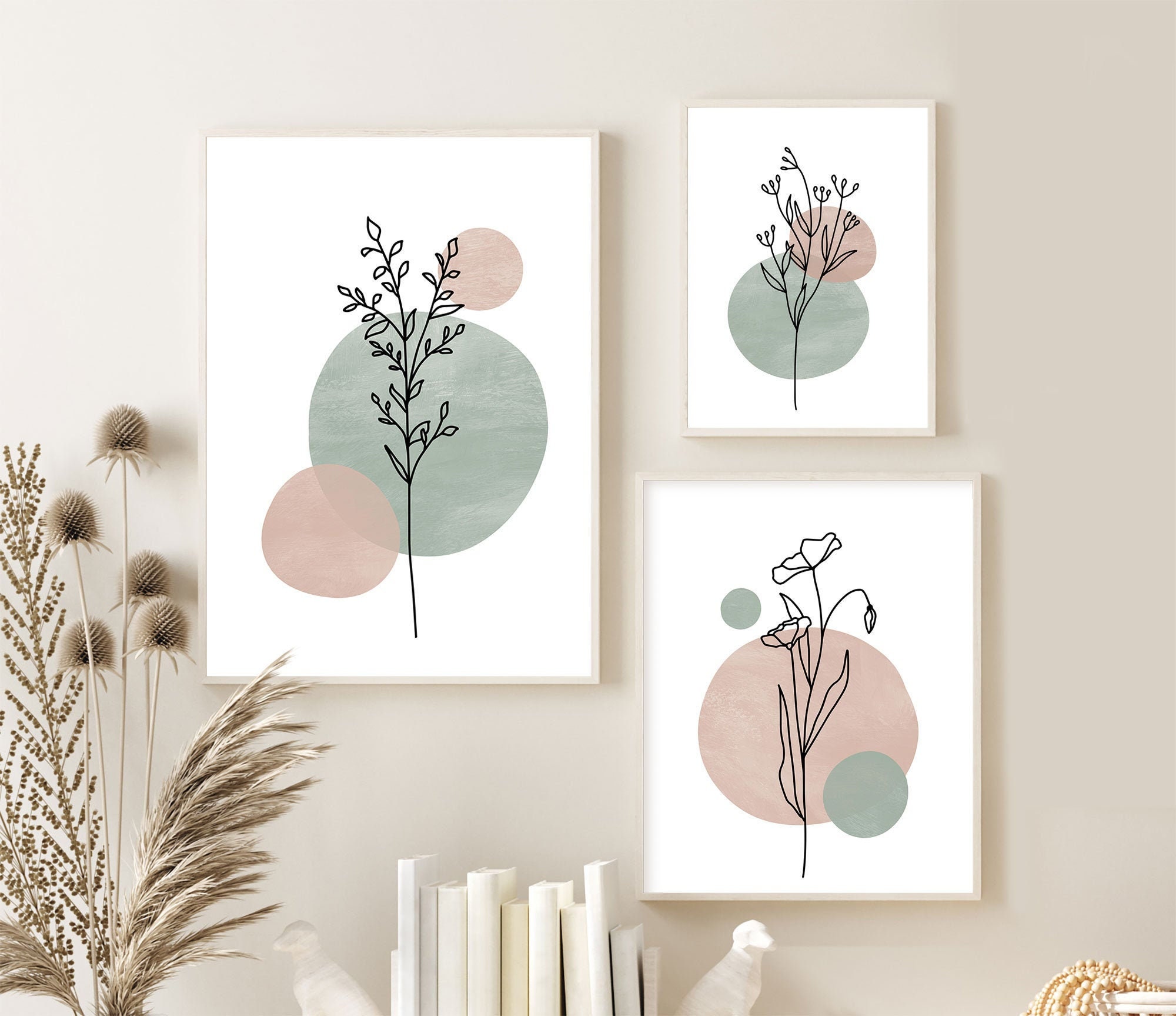 Printable Art, Botanical Print Set of 3 Prints, Floral Line Prints ...
