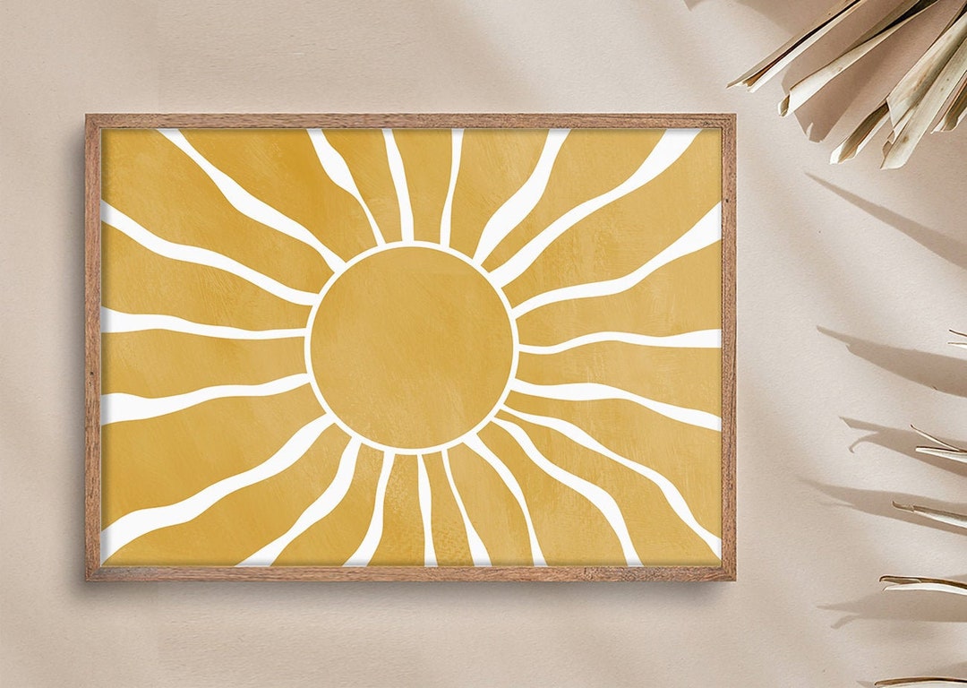 Yellow Sun Print, Mustard Yellow Boho Sun Print, Sunburst, Nursery Wall ...