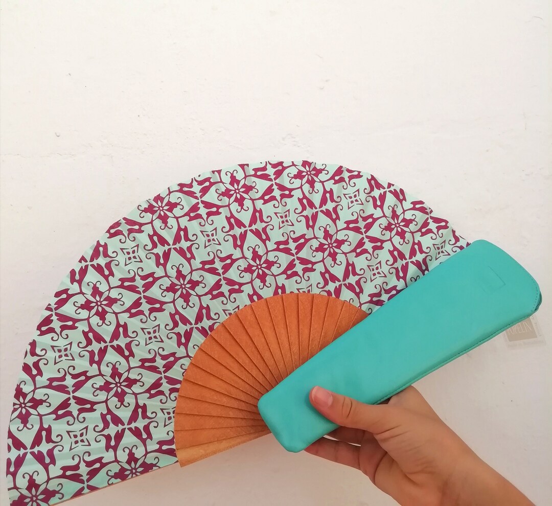 Hand Fan Leather Case, Light Turquoise, Fashion Accessory , Gift for ...