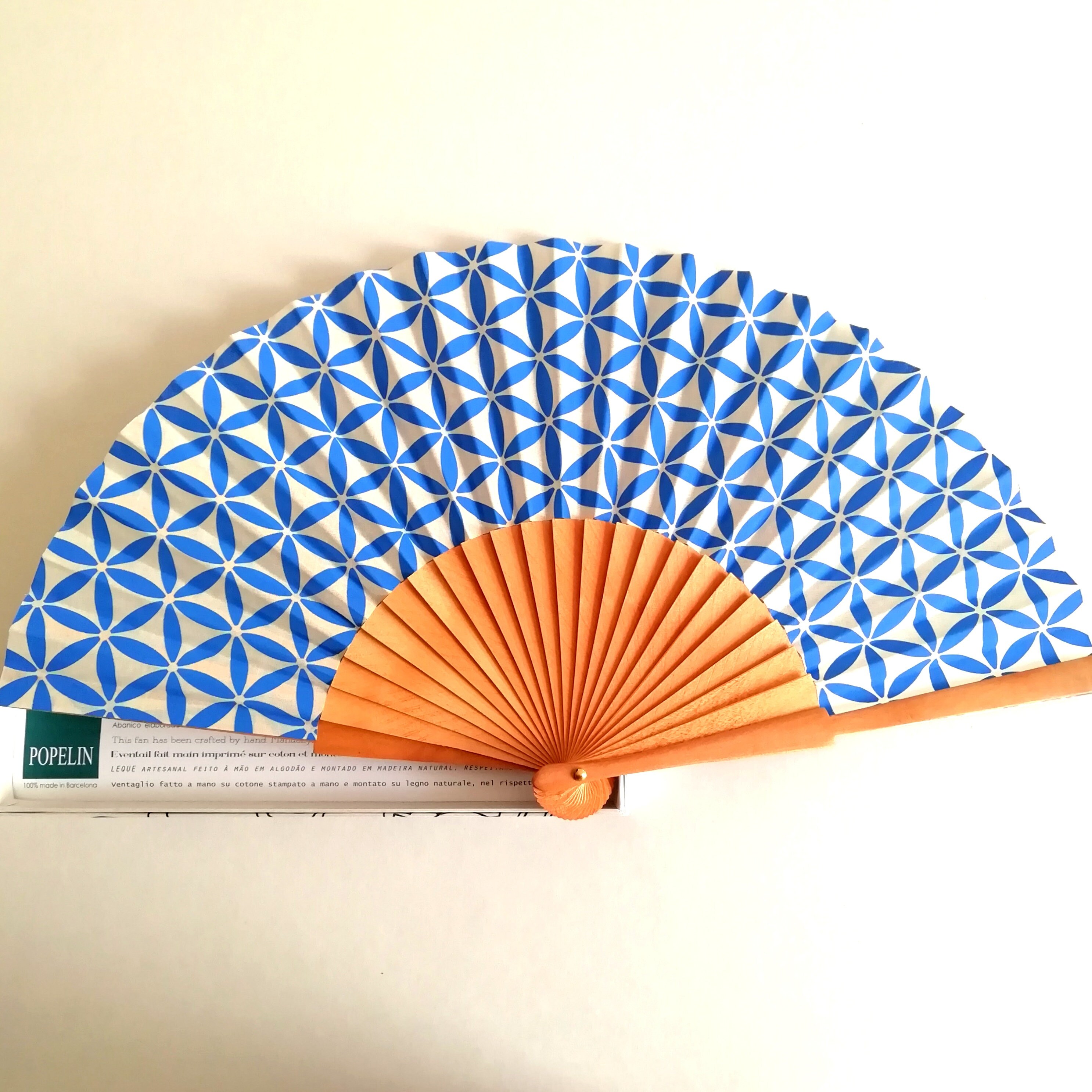 Hand Fan , Flower of Life , Blue , Handmade , Modern Folding Hand Fan ...