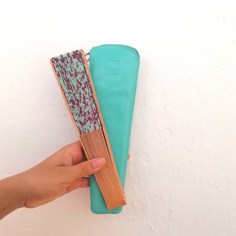 Hand Fan Leather Case, Light Turquoise, Fashion Accessory , Gift for ...