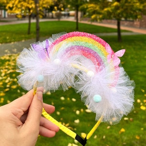 Rainbow Girl Headband, Toddler Birthday Headband, Rainbow Cloud Bow ...