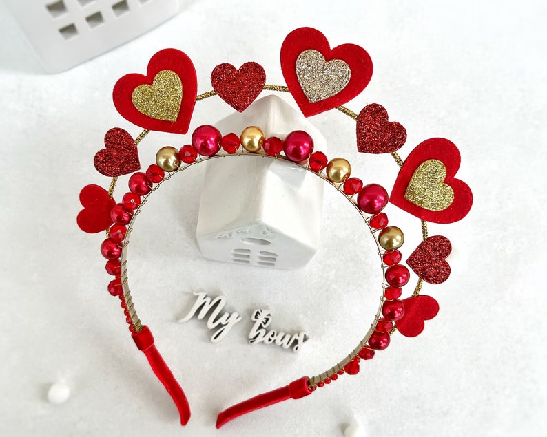 Red Heart Crown Valentines Day Headband Hearts Bachelorette - Etsy