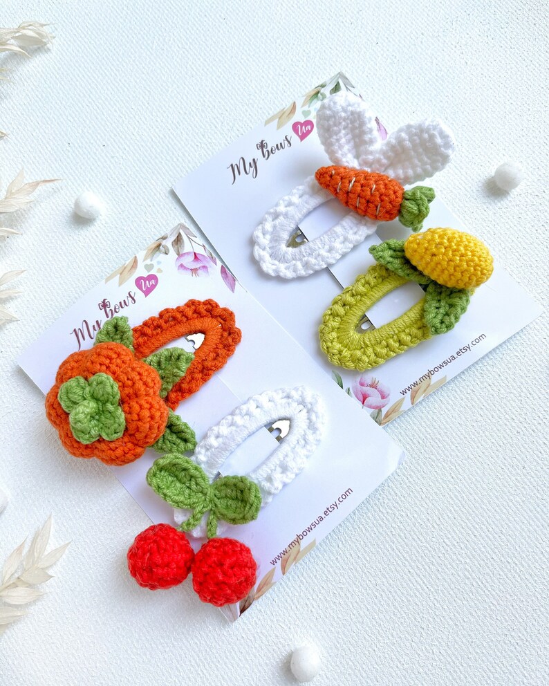 Set of Crochet Hair Clips Cherry Lemon Bunny Pumpkin Hair - Etsy