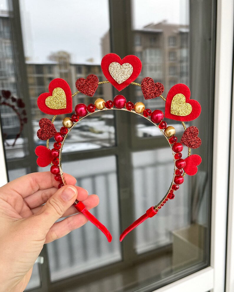 Red Heart Crown Valentines Day Headband Hearts Bachelorette - Etsy
