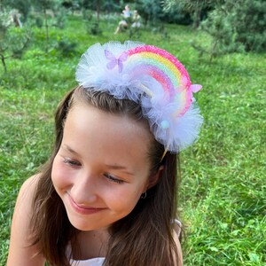 Rainbow Girl Headband, Toddler Birthday Headband, Rainbow Cloud Bow ...