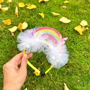 Rainbow Girl Headband, Toddler Birthday Headband, Rainbow Cloud Bow ...