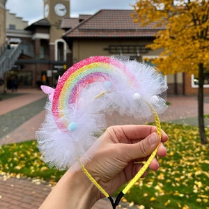 Rainbow Girl Headband, Toddler Birthday Headband, Rainbow Cloud Bow ...
