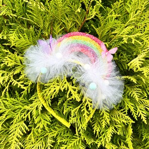 Rainbow Girl Headband, Toddler Birthday Headband, Rainbow Cloud Bow ...