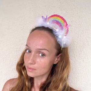 Rainbow Girl Headband, Toddler Birthday Headband, Rainbow Cloud Bow ...