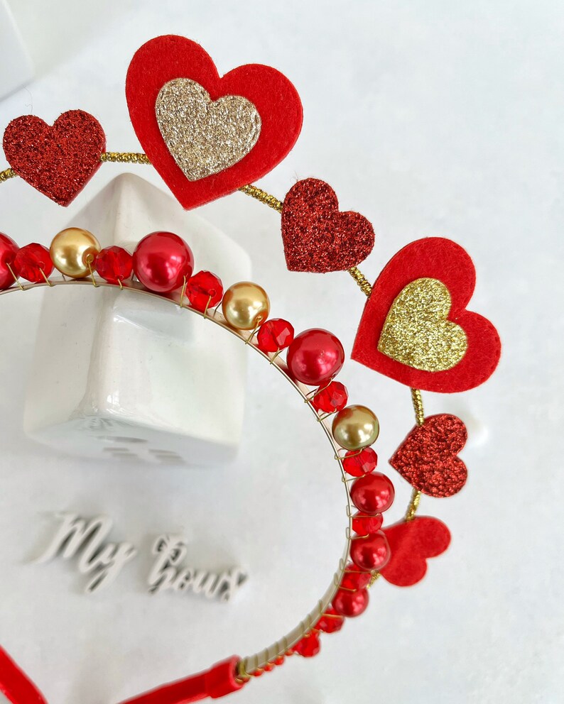 Red Heart Crown Valentines Day Headband Hearts Bachelorette - Etsy