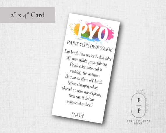 PYO Cookie Instruction Printable 2x4 Rectangle | Etsy