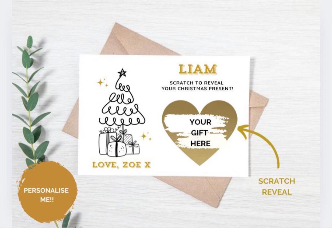 Personalized Christmas Scratch Reveal Card, Gold Heart - Etsy