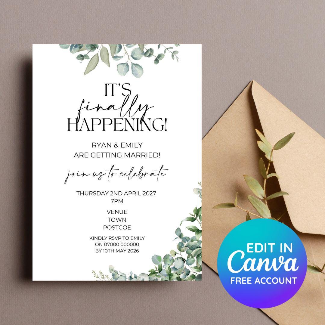 Customisable Wedding Invitation Template: Canva Editable (5x7) (digital ...