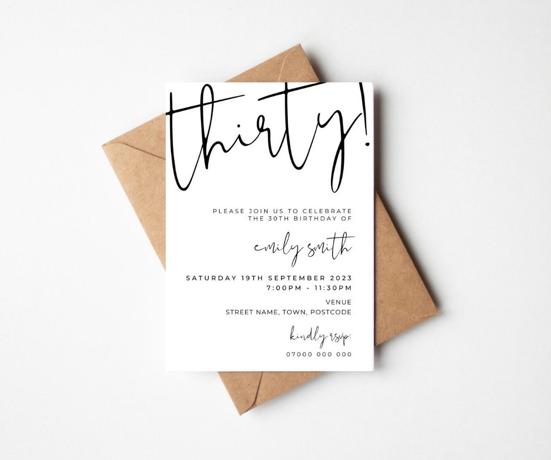 30th Birthday Invitation / 30th Birthday Invites / Personalised ...