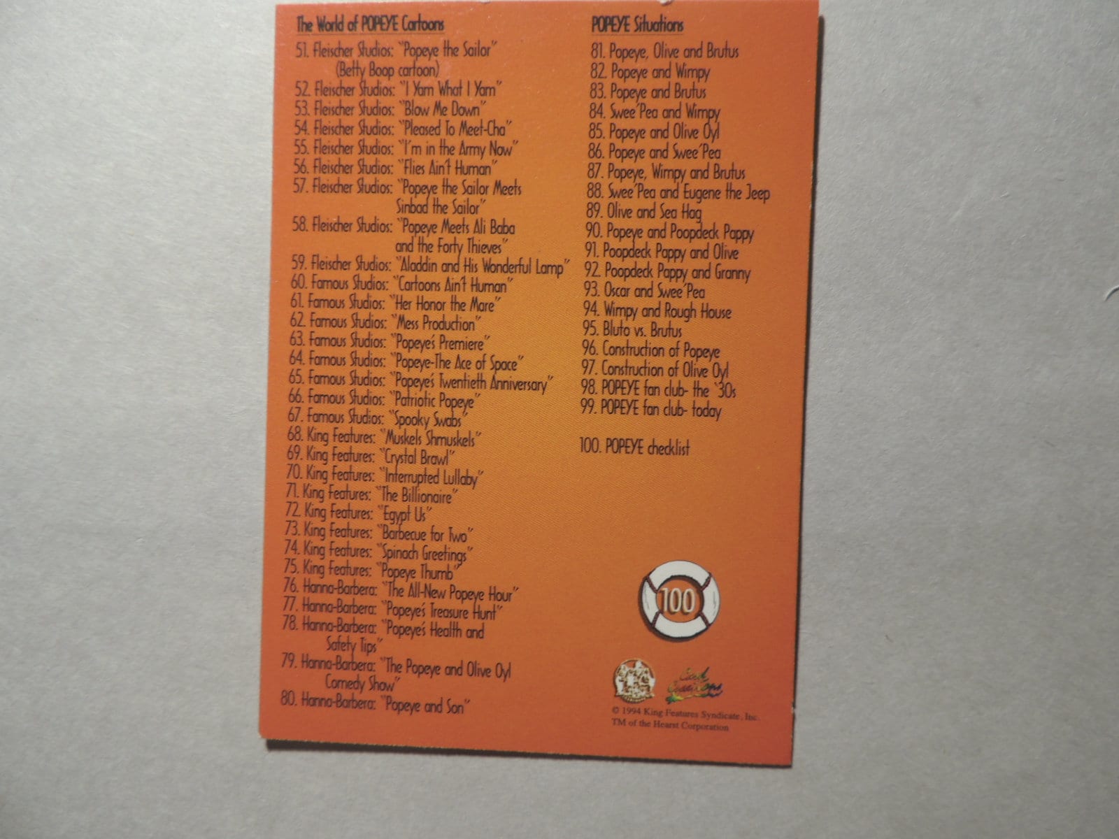 Popeye the Sailor Man Complete 100 Card Set 1994 Card Creations - Etsy