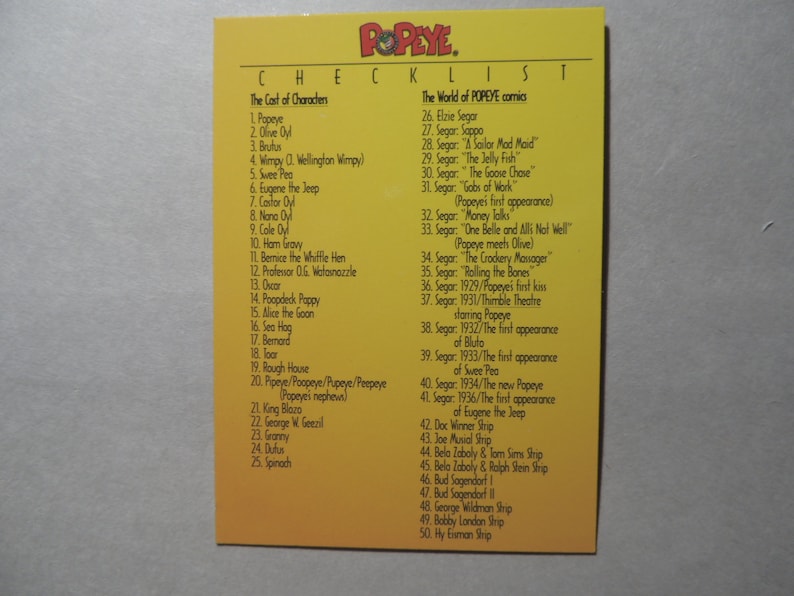 Popeye the Sailor Man Complete 100 Card Set 1994 Card Creations - Etsy