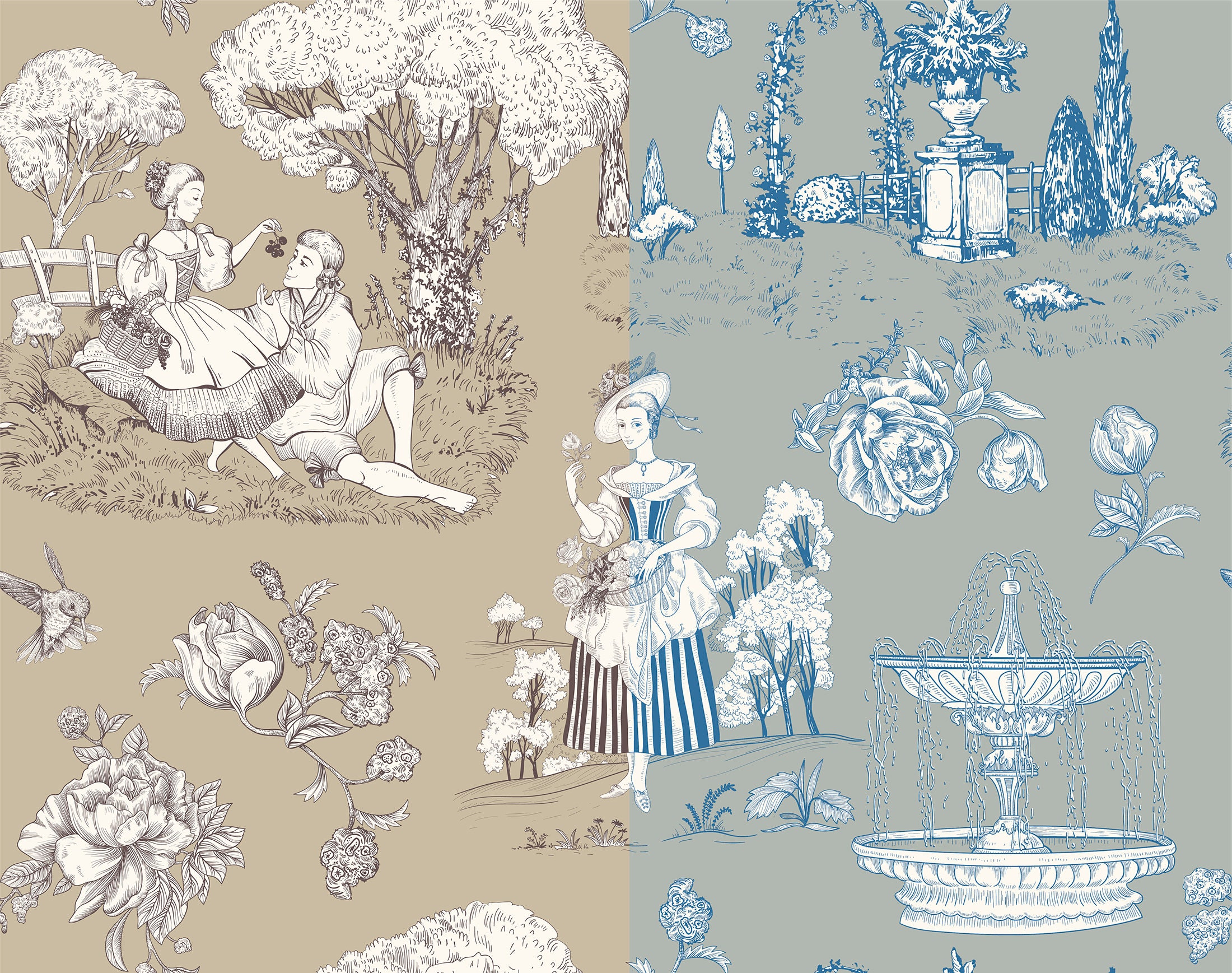 10 JPG Toile De Jouy Patterns Elements PNG | Etsy UK