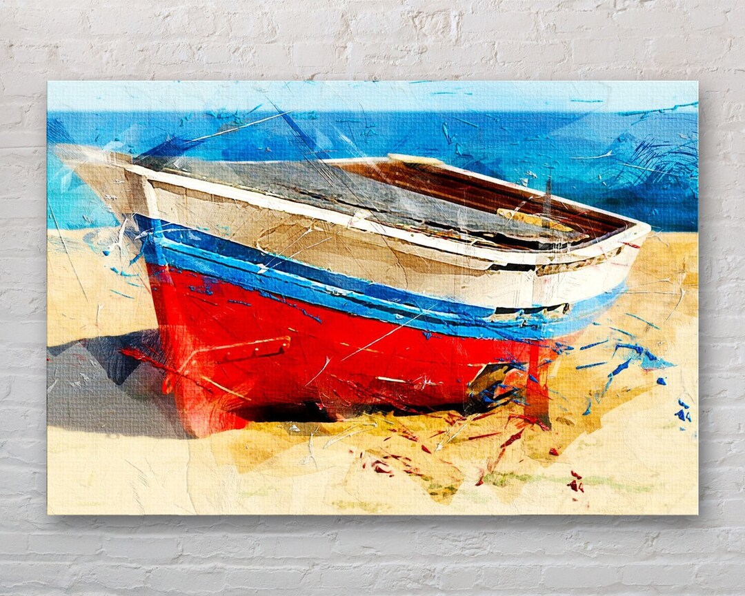 Red Boat Wall Art on the Beach Canvas Print Reproduction Boat - Etsy