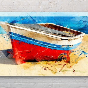 Red Boat Wall Art on the Beach Canvas Print Reproduction Boat - Etsy