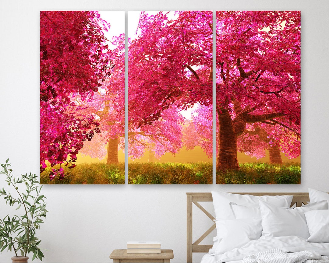 Pink Trees Wall Art Landscape Canvas Print Nature Scene Wall - Etsy